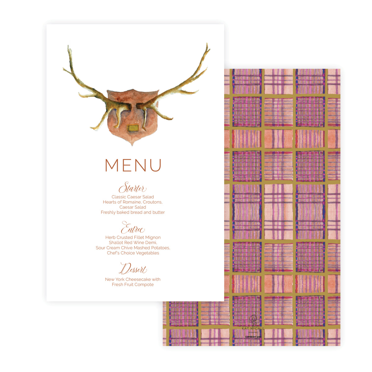 Antler with Fall Tartan Rehearsal Dinner Menu Card – Kat McCall Papers